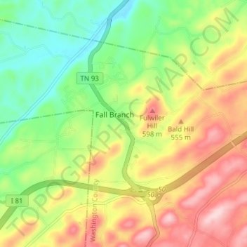 Fall Branch topographic map, elevation, terrain