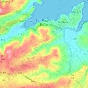 Saint Paul's Bay topographic map, elevation, terrain