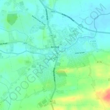 Ardee topographic map, elevation, terrain