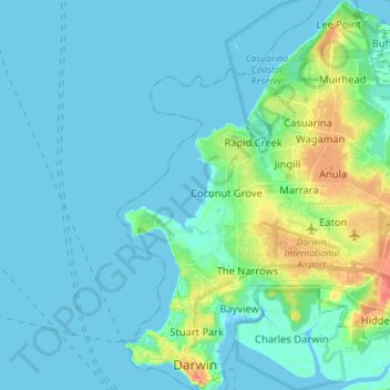 Darwin topographic map, elevation, terrain