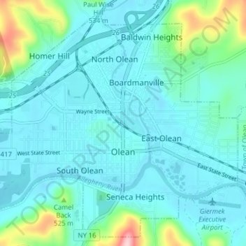 City of Olean topographic map, elevation, terrain