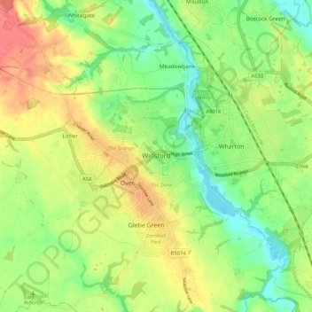 Winsford topographic map, elevation, terrain