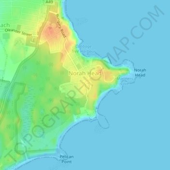 Norah Head topographic map, elevation, terrain