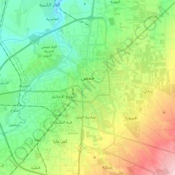 Homs topographic map, elevation, terrain