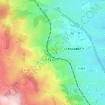 Le Crozet topographic map, elevation, terrain