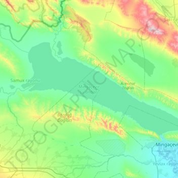 Mingachevir Reservoir topographic map, elevation, terrain