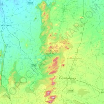 Nandi Hills State Forest topographic map, elevation, terrain