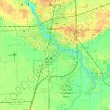 Kankakee topographic map, elevation, terrain