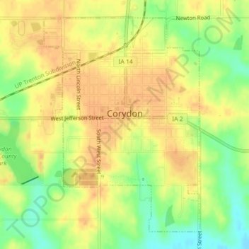 Corydon topographic map, elevation, terrain