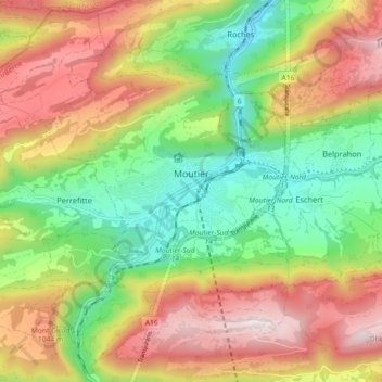 Moutier topographic map, elevation, terrain