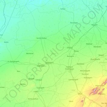 Churu topographic map, elevation, terrain