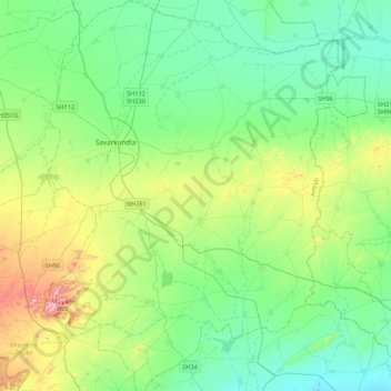 Savar Kundla Taluka topographic map, elevation, terrain