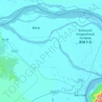Amur River topographic map, elevation, terrain