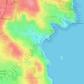 Coogee Beach topographic map, elevation, terrain
