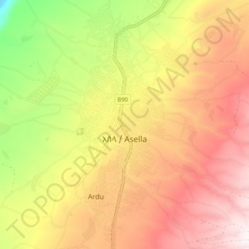 Asela topographic map, elevation, terrain