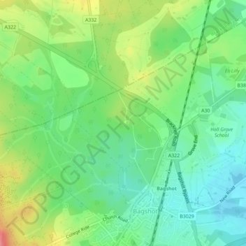 Bagshot Park Mansion topographic map, elevation, terrain