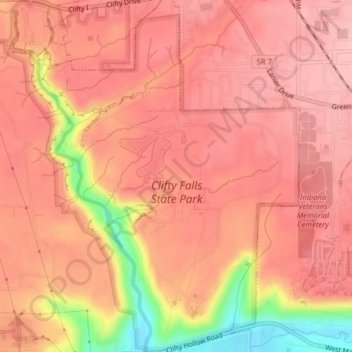 Clifty Falls State Park topographic map, elevation, terrain