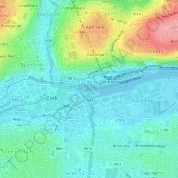 River Lee (North Channel) topographic map, elevation, terrain