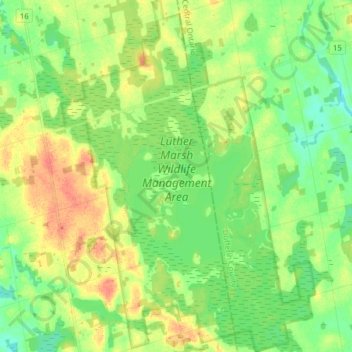 Luther Marsh Wildlife Management Area topographic map, elevation, terrain