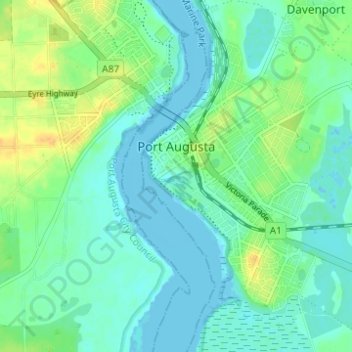 Port Augusta topographic map, elevation, relief